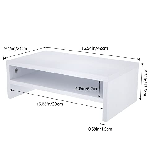 VLikeze White Monitor Stand Riser, 2 Tiers Computer Monitor Stand with Storage, Desktop Organizer Screen Shelf Laptop Riser Stand for Printer/TV/Notebook/PC, 16.5 Inches