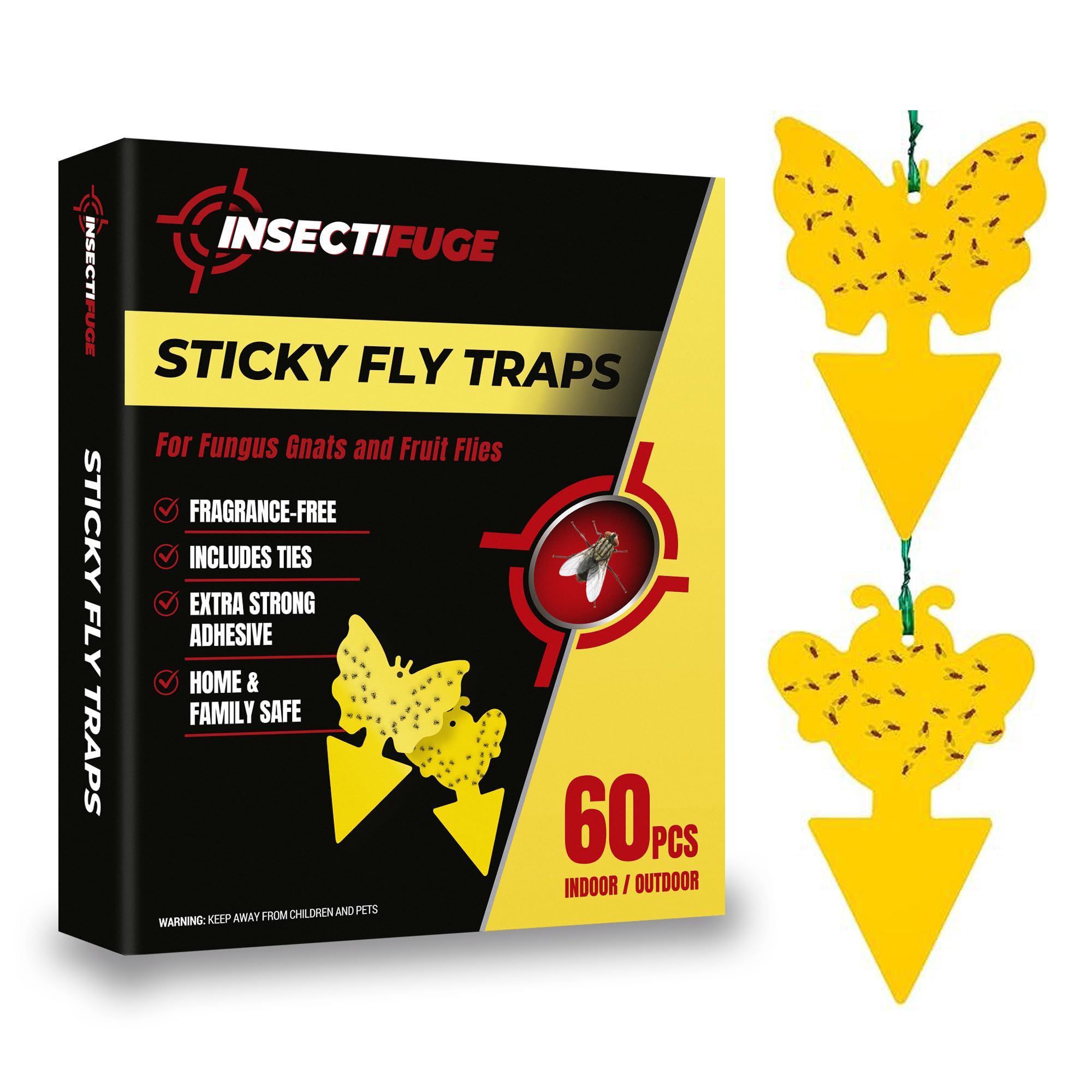 60Pcs Fungus Gnat Trap for House Indoor with Ties - Extra Adhesive Gnat Sticky Trap for Plants, Fruit Fly Traps for Indoor Outdoor, Fungus Gnat Killer for Indoor Plant, Insect Trap Indoor Bug Catchers