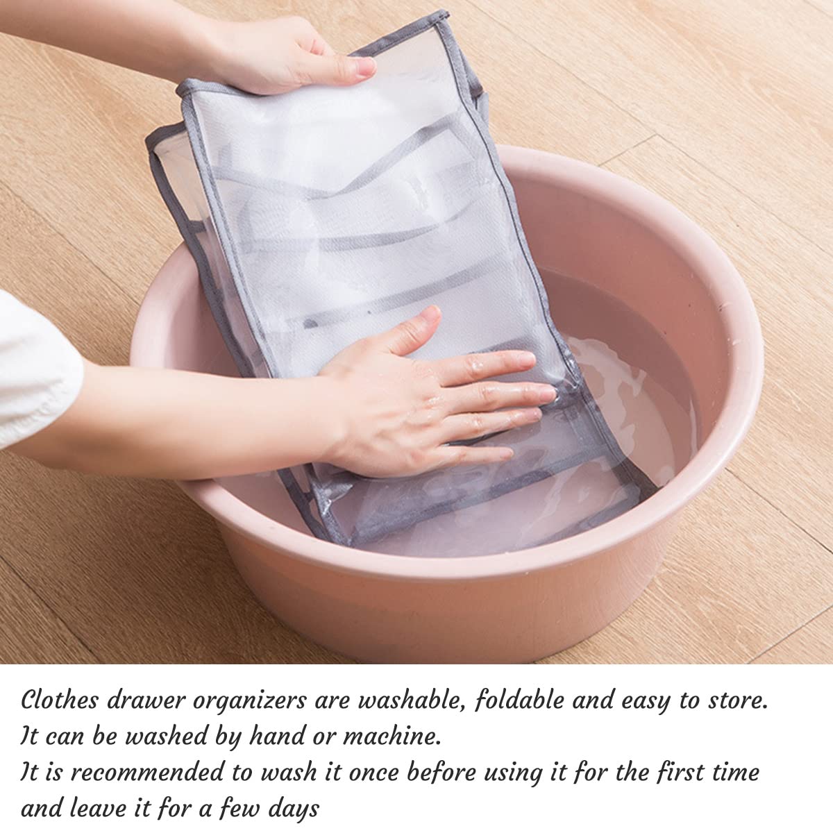 Aposemo Clothes Organizer Drawers Wardrobe Compartment Separation Underwear Portable 7 Grids Storage Box Mesh Washable (2 Pcs Grey Small+Grey Large)
