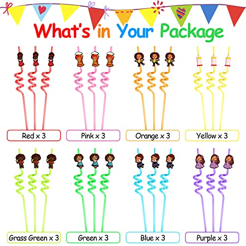 24 Encanto Party Favors Reusable Drinking Straws 8 Designs Great for Magic Movie Birthday Party Supplies with 2 Cleaning Brushes