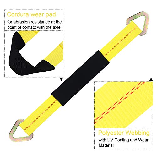 Axle Straps 10000 Lbs Break Strength 3335 Lbs Working Load Yellow Car Axle Tie Down Straps for Securing Car Transport Hauler Tow Truck 4x4 Off-Road Straps（36 Inch）