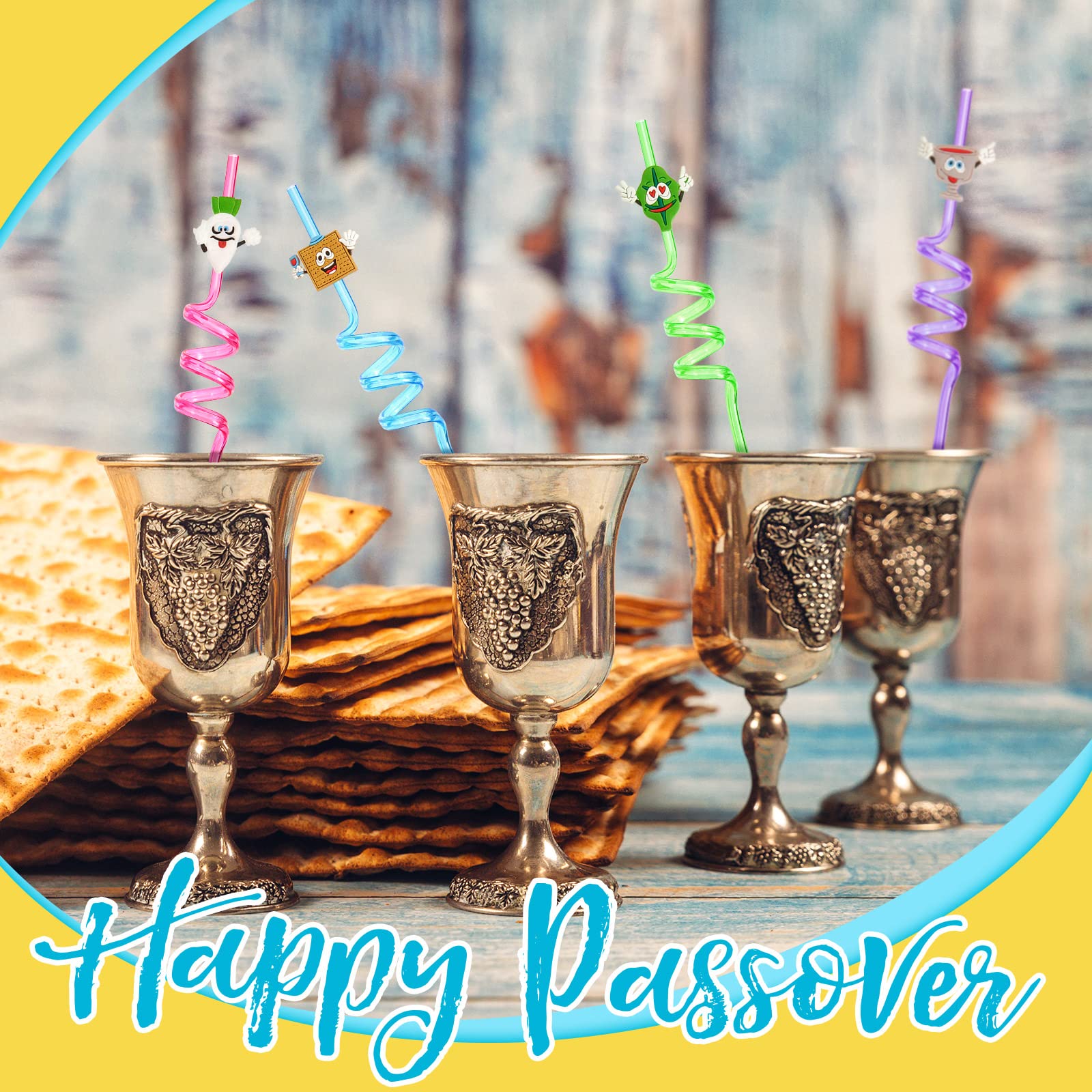 24 Pieces Passover Straws Passover Toys Reusable Matzah Wine Cup Designs Holiday Straws Pesach Sipping Straws Drinking Straws for Pesach Passover Seder Table Decorations