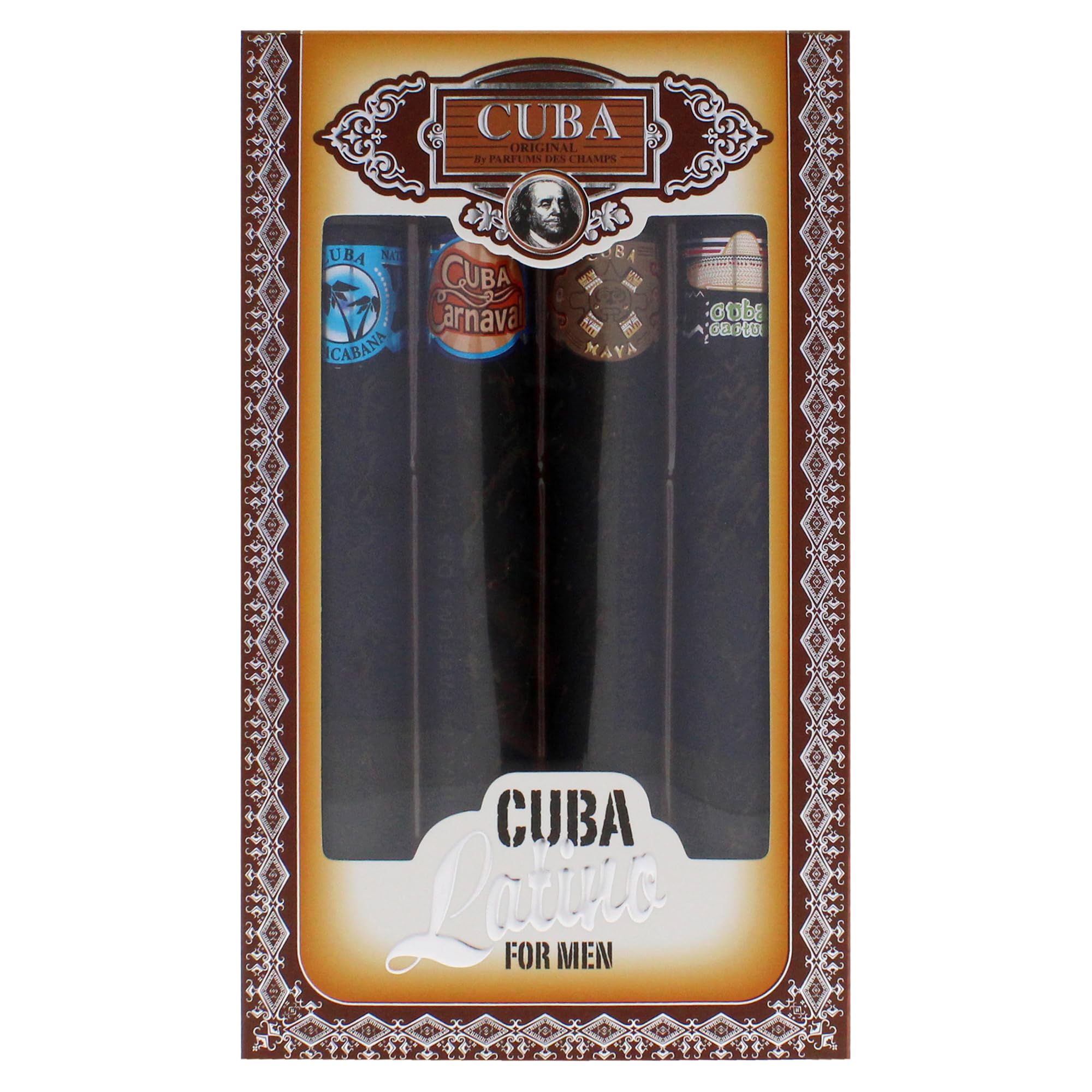 Cuba Latino Collection By Champs For Men. 4 Pc. Gift Set (Contains Eau De Toilette Spray 1.17 Oz / 35 Ml Of Carnaval, Cactus, Maya & Copacabana)