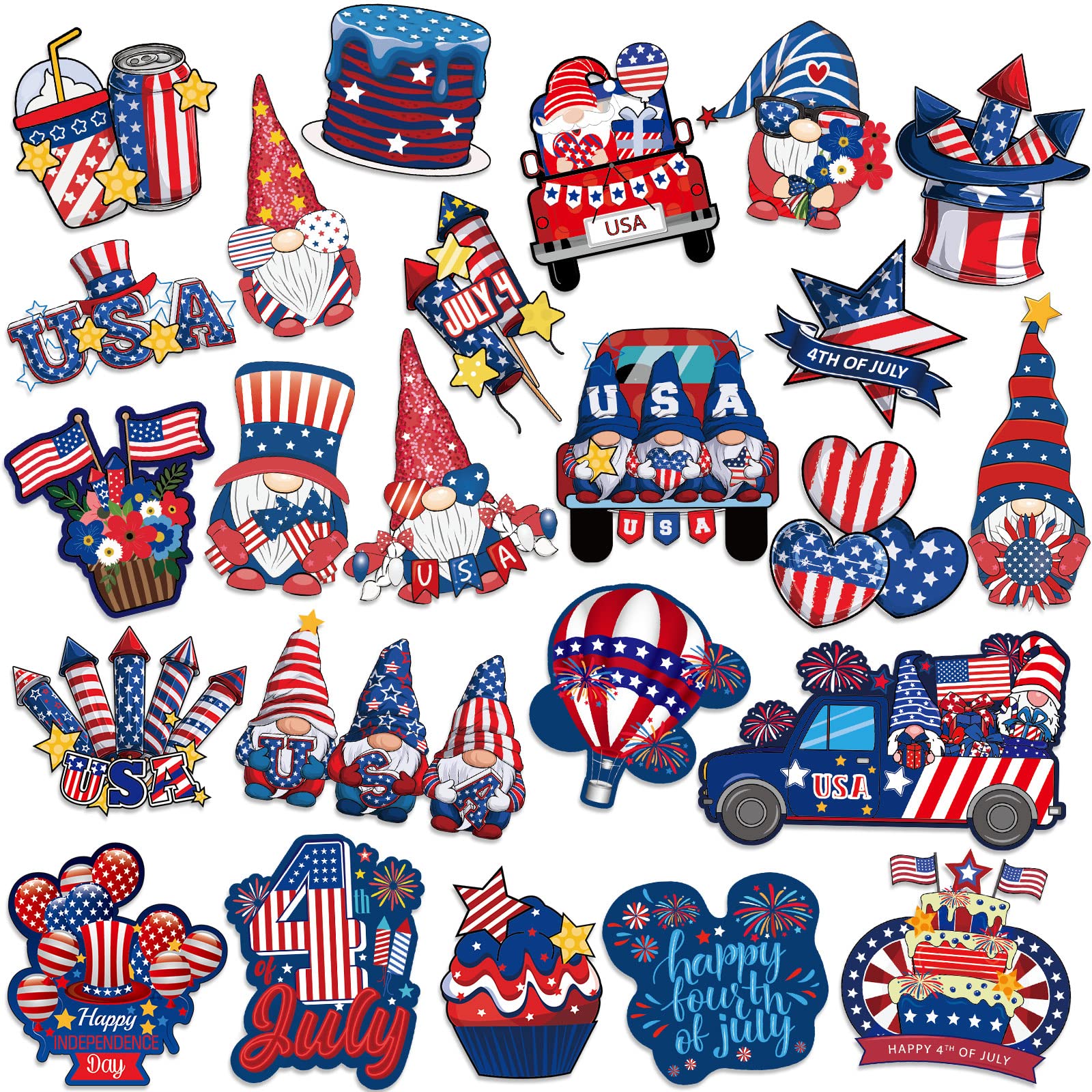 24 Pieces Patriotic Refrigerator Magnets 4th of July Gnome Magnets USA Flag Independence Day Decorative Car Fridge Magnetic Stickers Memorial Day Magnets Decorations for Metal Door Mailbox Car Decor