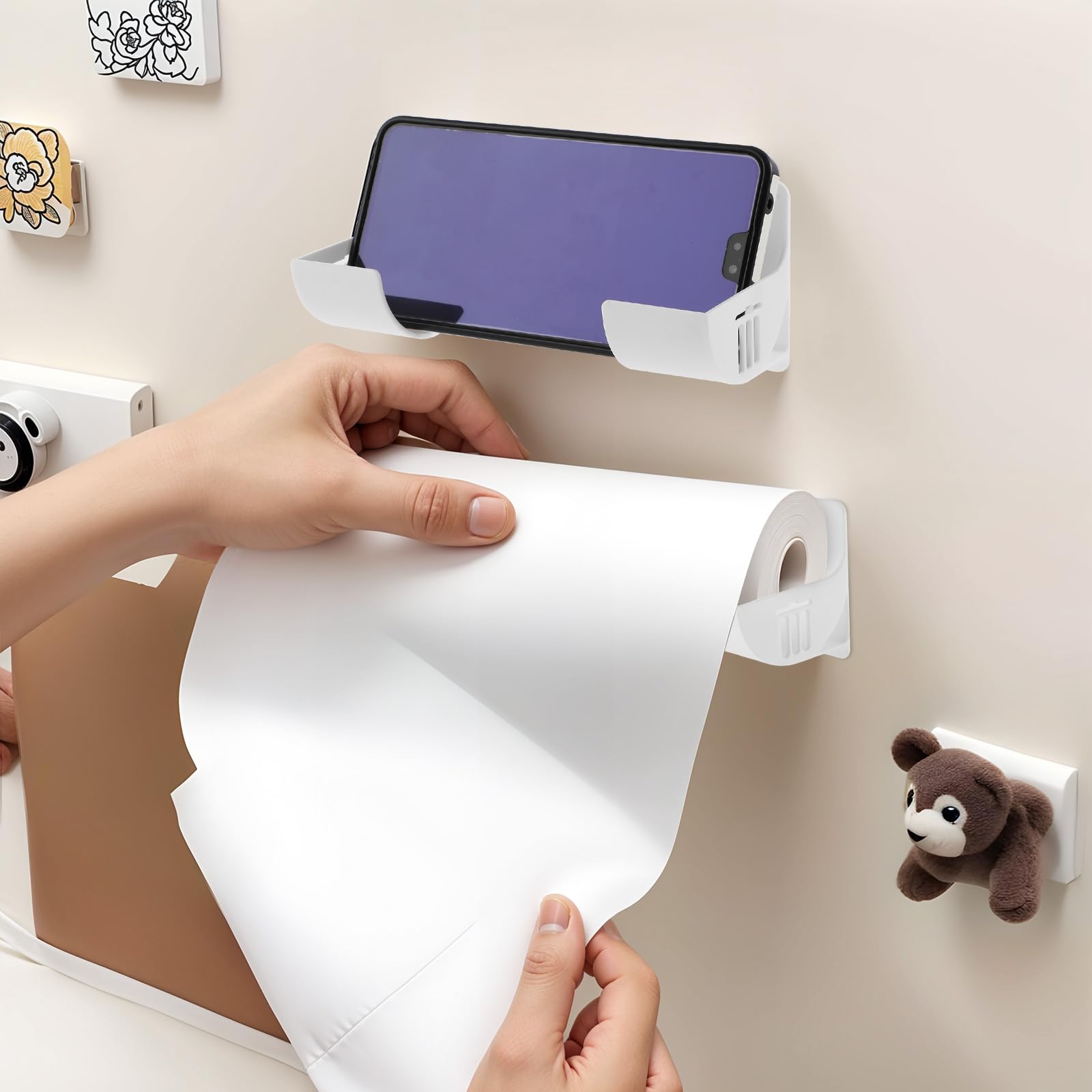 4 Pcs No Punching Trash Bag Holder, Wall Mounted Trash Bag Dispenser, Plastic Garbage Bag Dispenser, White Garbage Trash Bag Holder For Home Organization Kitchen Organizers and Storage
