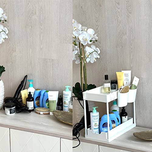 2 Tier Storage Organizer Multi-purpose Under Cabinet Bathroom Under Sink Organizers and Storage White Under Sink Storage for Bathroom Kitchen