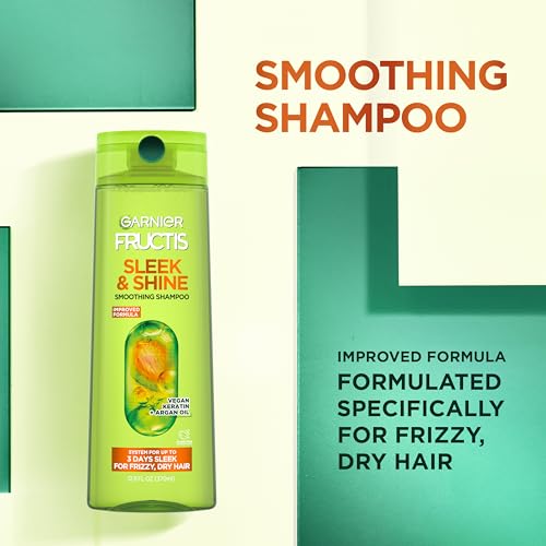 Garnier Fructis Sleek & Shine Shampoo, Conditioner + Moroccan Sleek Oil Set for Frizzy, Dry Hair, Argan Oil (3 Items), 1 Kit (Packaging May Vary)