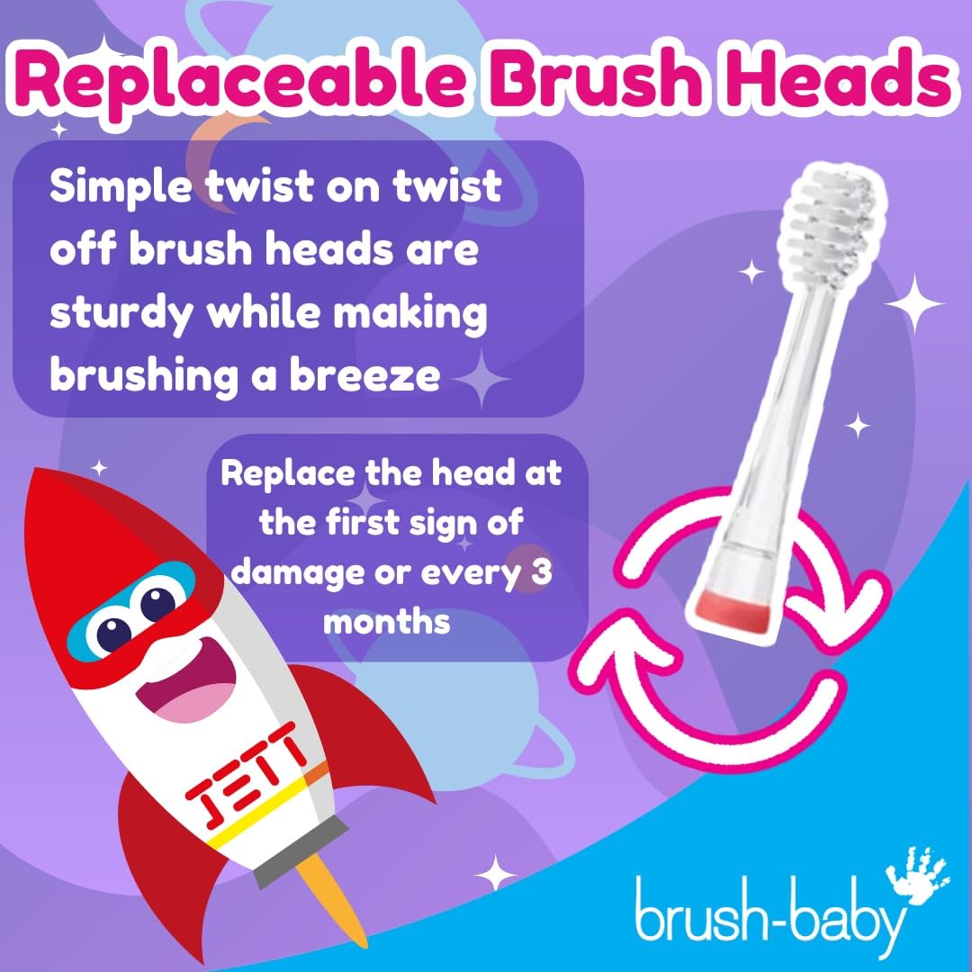 Brush Baby KidzSonic Toddler and Kid Electric Rocket Toothbrush for Ages 3+ Years - Disco Lights, Gentle Vibration, and Smart Timer Provide a Fun Brushing Experience - (2) 3+ yrs with Brush Heads
