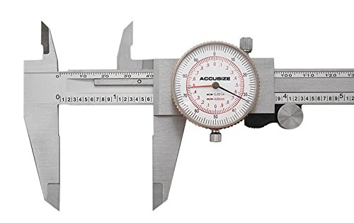 Accusize Industrial Tools 8''/200 mm by 0.001''/0.02 mm Dual Needle Precision Dial Caliper Stainless Steel in Fitted Case, Imperial/Metric, P920-S238