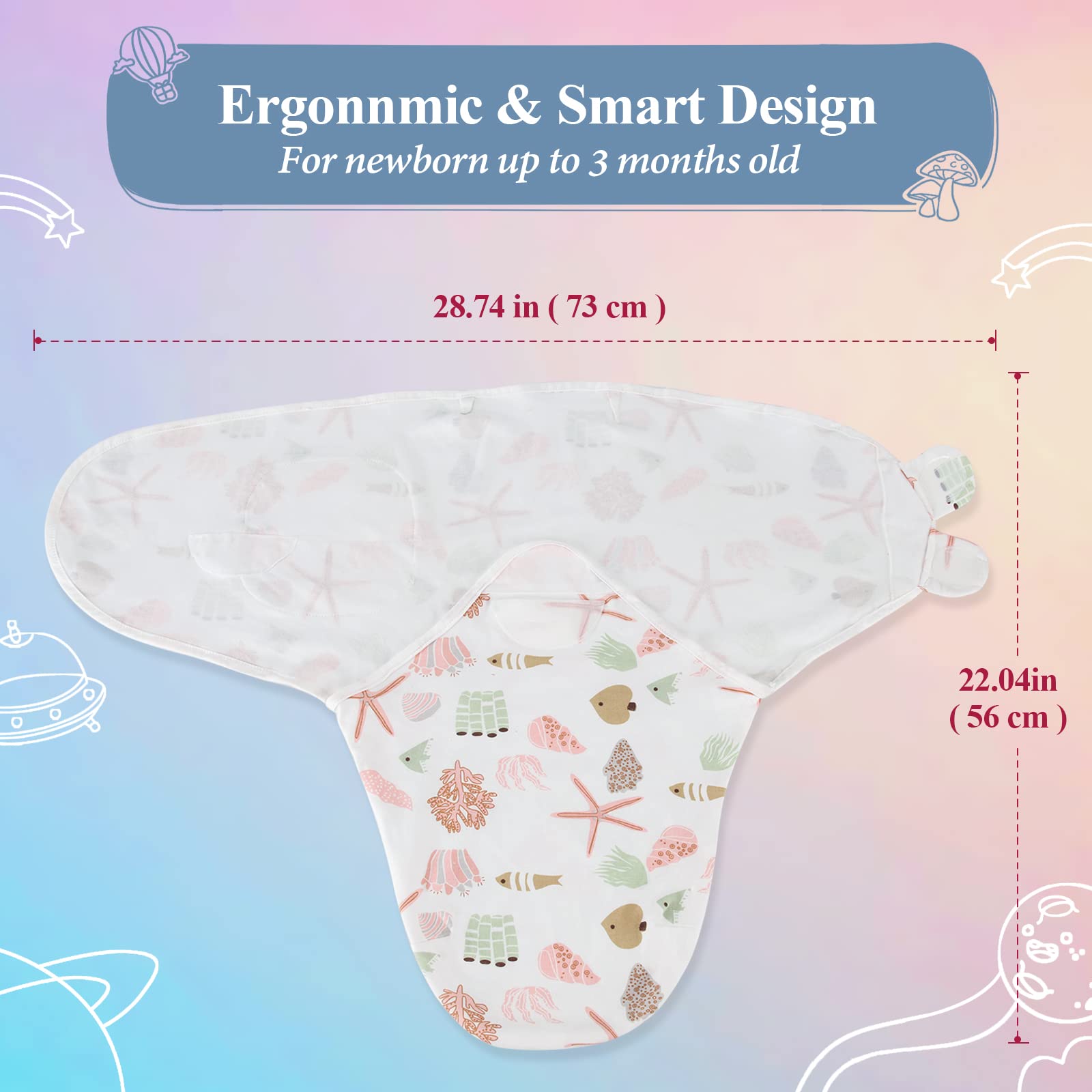3 Pack Baby Swaddle Blanket, Adjustable 100% Organic Cotton Newborn Swaddle Sleep Sacks, Infant Swaddle Wrap Helps Prevent Startle Reflex(0-3 Months)