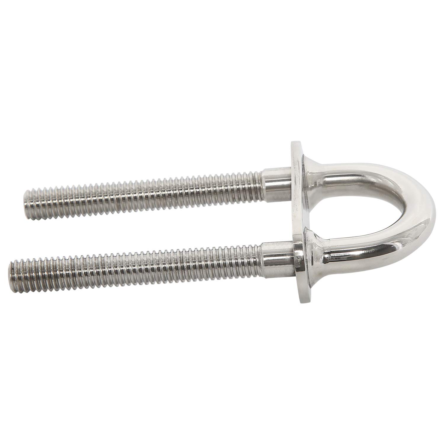 NovelBee 2-Pack 3/8" Stock Stainless Steel Stern Bow Eye U Bolt with Welding Plate,Washer and Hex Nuts (Overall Length:4-1/2")
