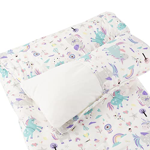 Bunnikins & Clover Toddler Nap Mat with Removable Pillow, Cotton Nap Mats for Preschool, Easy Clean Toddler Nap Pad for Kindergarten, Kids Sleeping Bag for Travel Camping