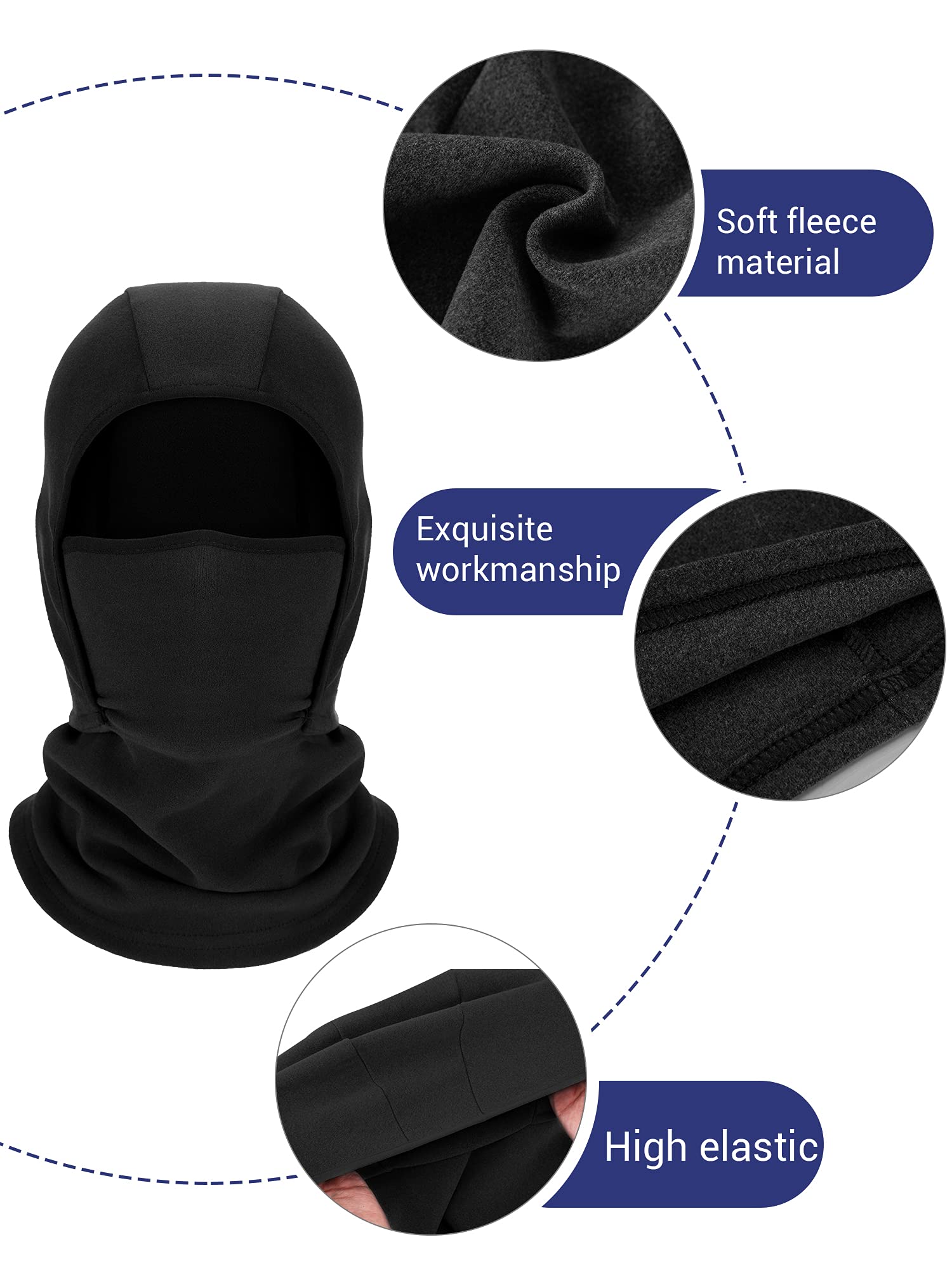 3 Pack Kids Balaclava Ski Mask Winter Face Mask for Boys Girls Windproof Warmer Adjustable Cold Weather Fleece Face Cover (Black, Grey, Navy Blue)