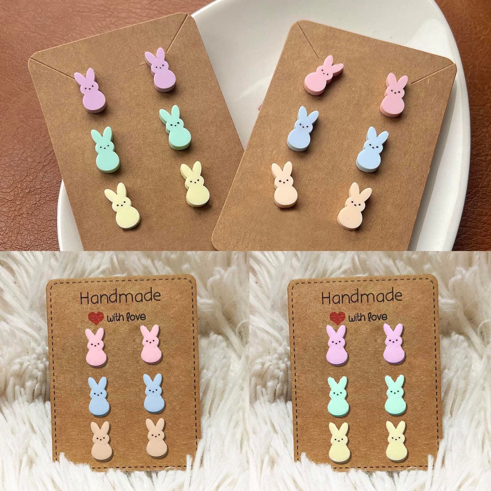 3Pairs Easter Bunny Earrings, Spring Earrings Acrylic Easter Gift Spring Jewelry Rabbit Earrings