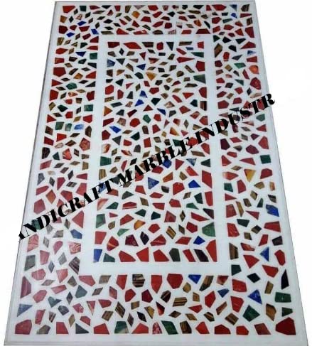 48" x 24" Inch White Marble Dining Table/Coffee Table Italian Pietra Dura Design Outdoor Indoor Table, Office Table, Conference Table