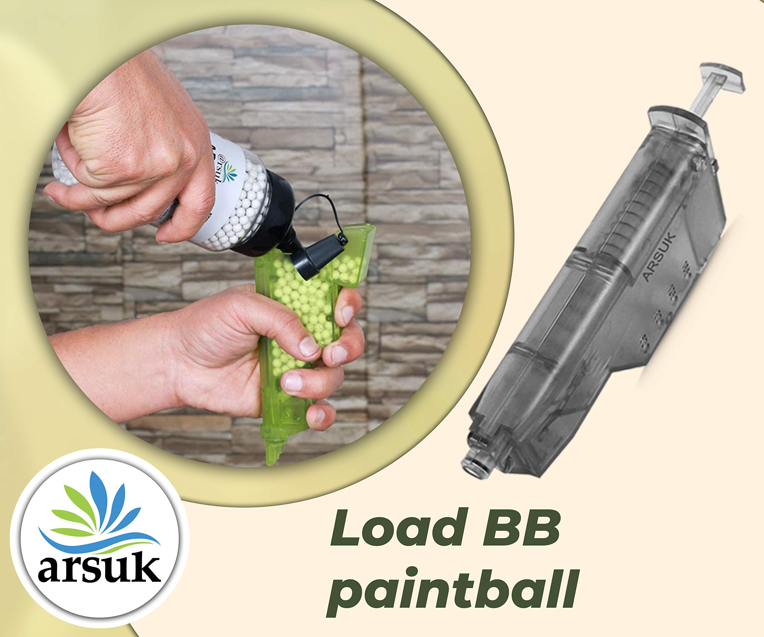 ARSUK Airsoft Speed Loader with Adapter for 6mm bb Pellets, Paintball Magazine Fast Quick Loading Airsoft Tool Accessory for 155 Rounds