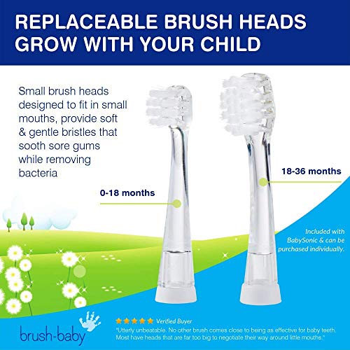 brush-baby BabySonic Infant and Toddler Electric Toothbrush for Ages 0-3 Years - Smart LED Timer and Gentle Vibration Provide a Fun Brushing Experience - Includes 2 Sensitive Brush Heads (Pink)