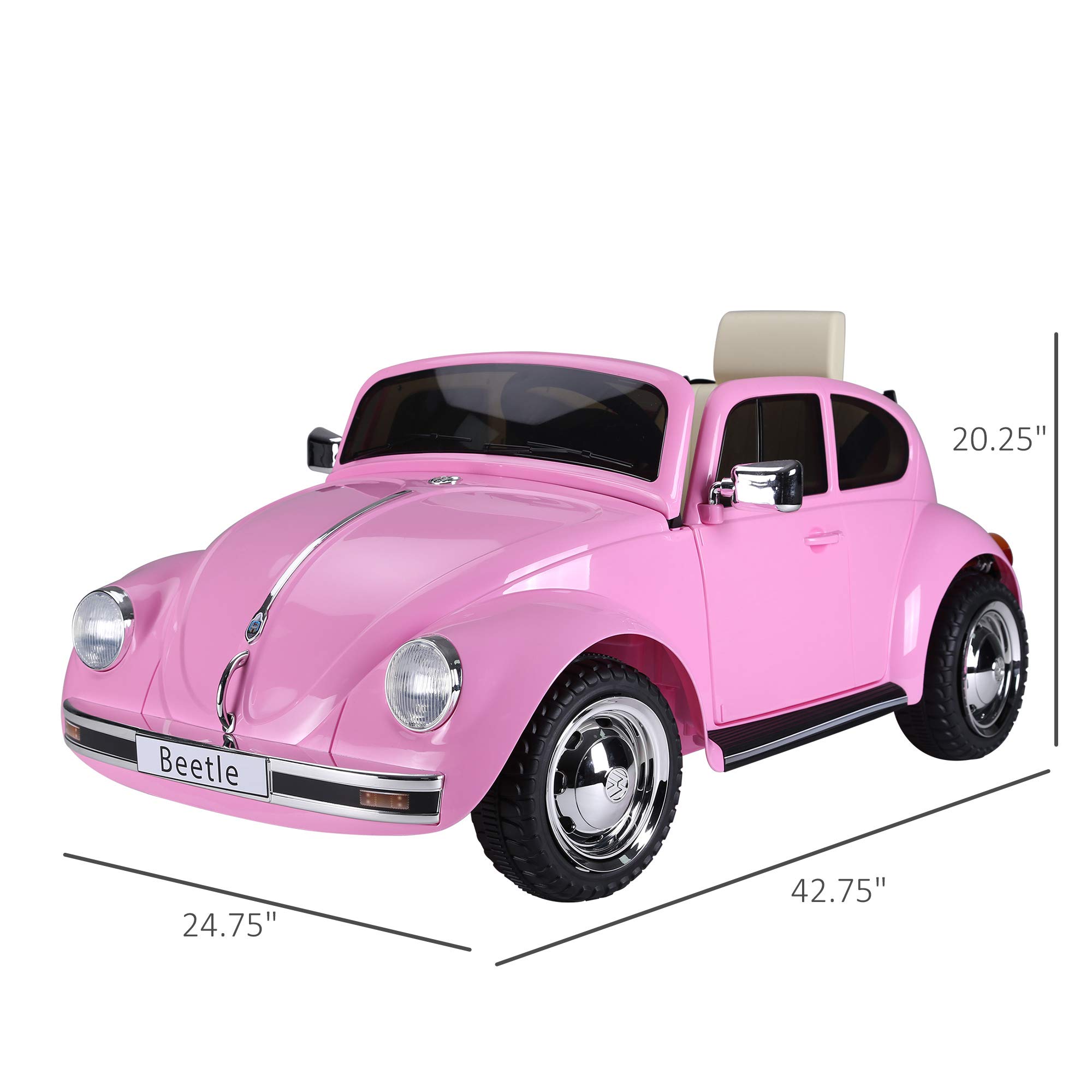 Aosom Licensed Volkswagen Beetle Electric Kids Ride-On Car 6V Battery Powered Toy with Remote Control Music Horn Lights MP3 for 3-6 Years Old Pink