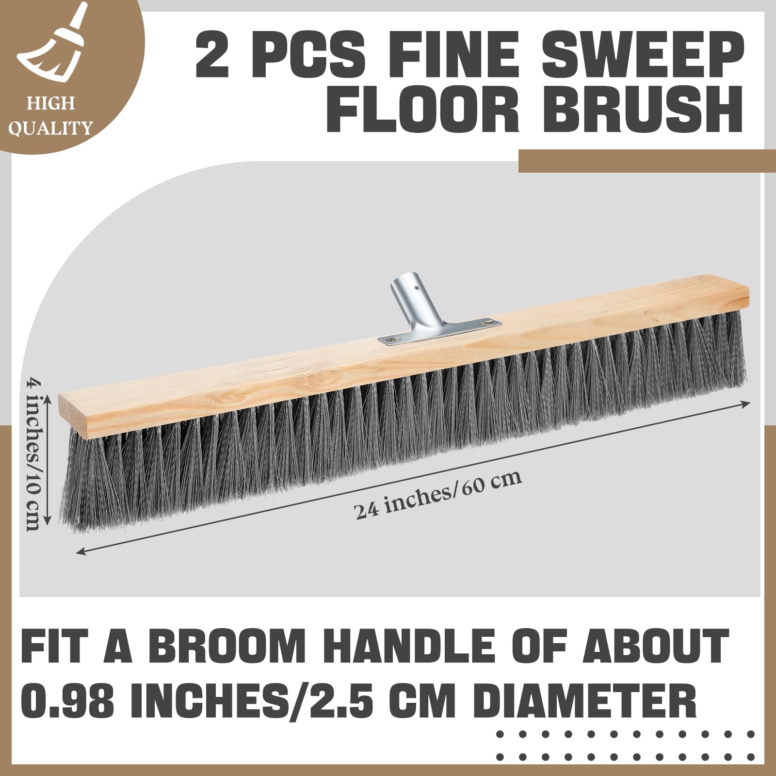 2 Pcs 24 Inches Push Broom Head Floor Sweep Fine Sweep Floor Brush Soft Bristle Sweeper Broom with Polypropylene Bristles for Hardwood Floors Sweeping Indoor