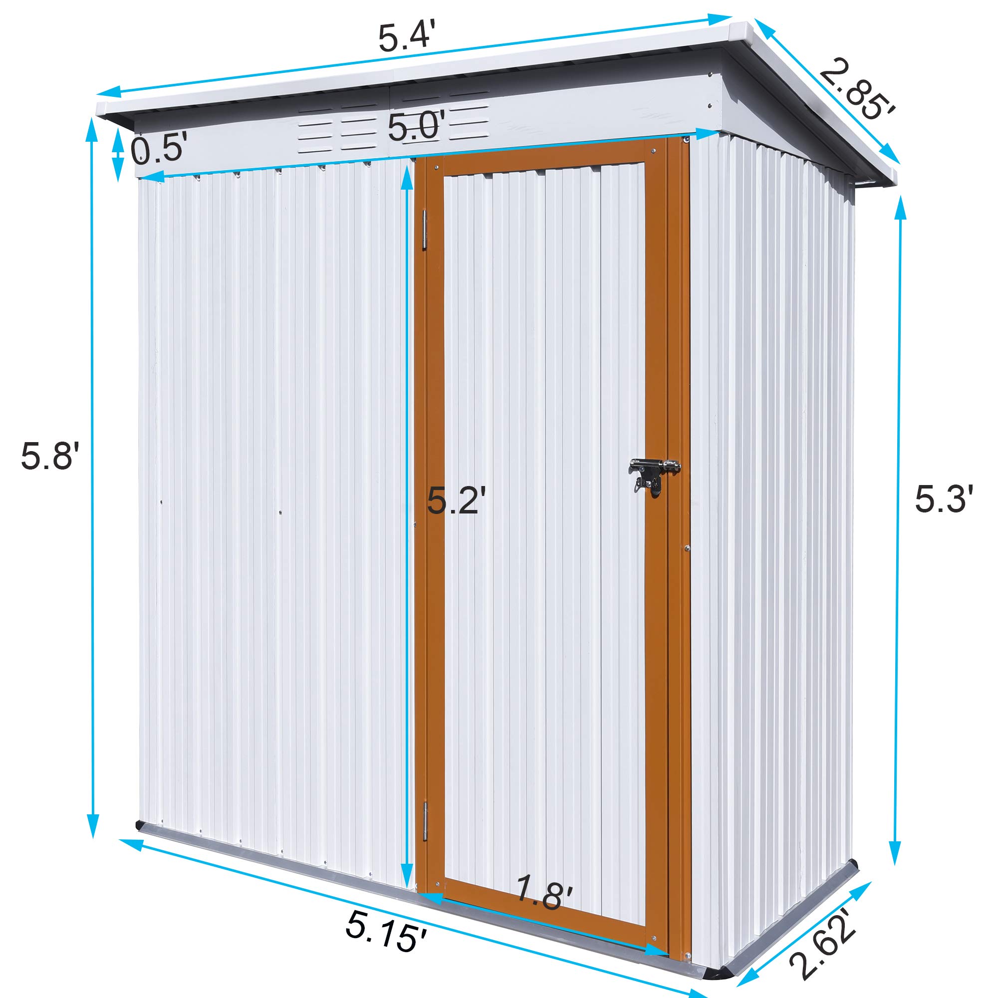 5ft x 3ft Outdoor Metal Storage Shed，Sun Protection, Waterproof Tool Storage Shed for Backyard, Patio, Lawn (White)