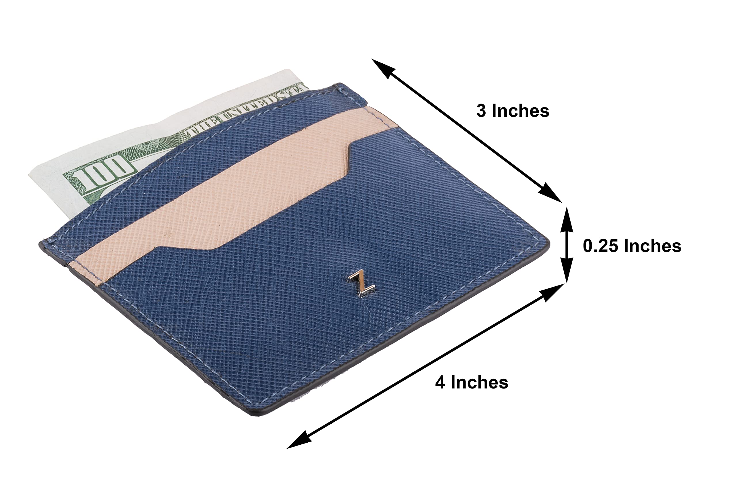 Zinda Genuine Leathers Card Holder Unisex Slim Wallet RFID Protection (Blue/Beige)