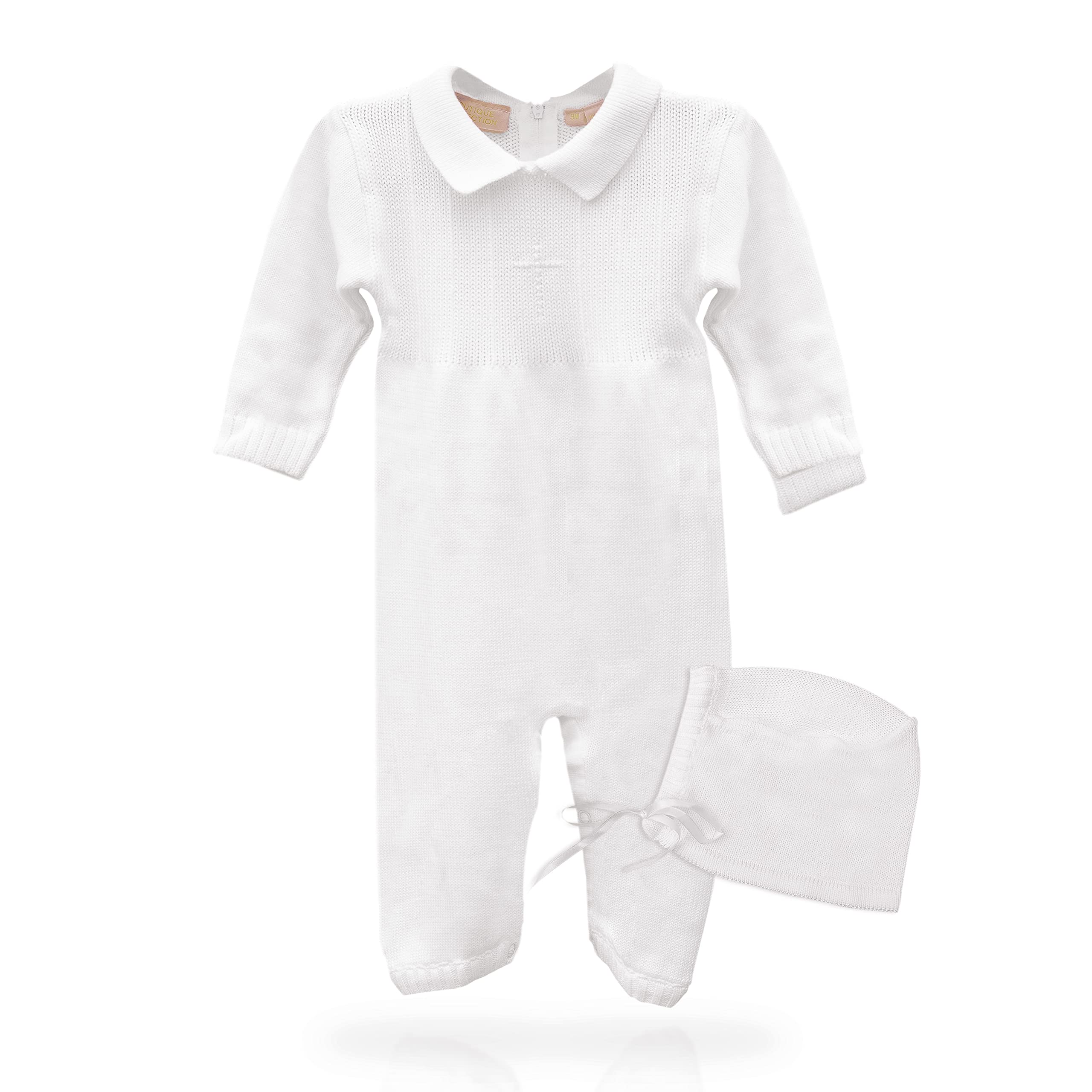 Baptism Outfits for Boys with Bonnet Hat - Christening Outfits for Boys Cross Detail - Baby Boy Baptism Outfit
