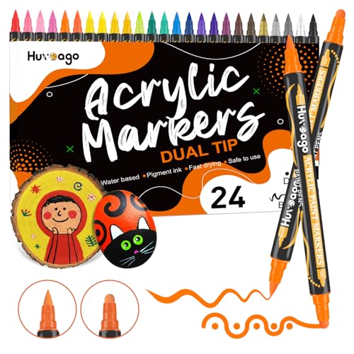 Huvoago Acrylic Paint Pens, Dual Tip (9960-24-DTMB02)