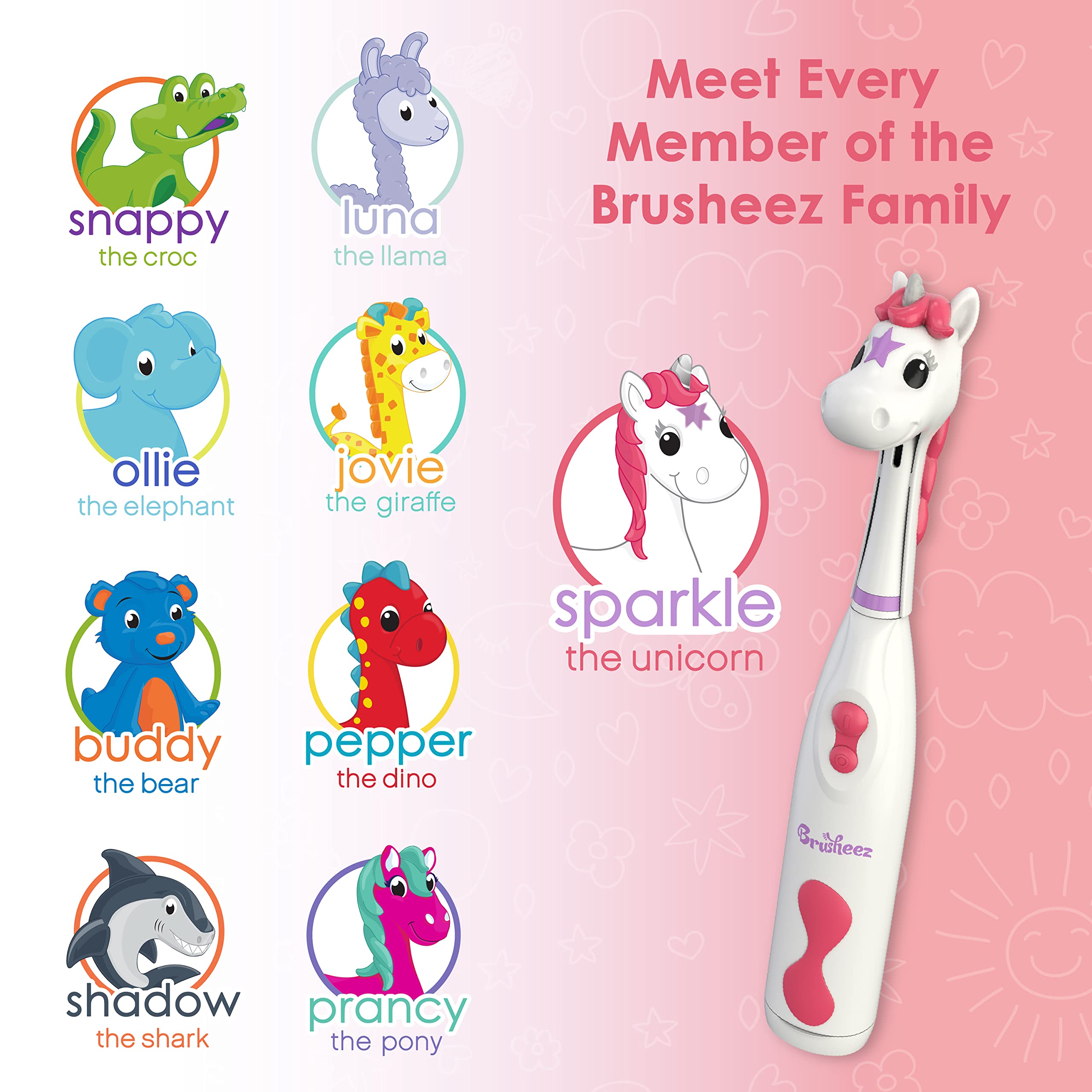 Brusheez Kids’ Electric Toothbrush Set - Safe & Effective for Ages 3+ - Parent Tested & Approved with Gentle Bristles, 2 Brush Heads, Rinse Cup, 2-Minute Timer, & Storage Base (Sparkle The Unicorn)