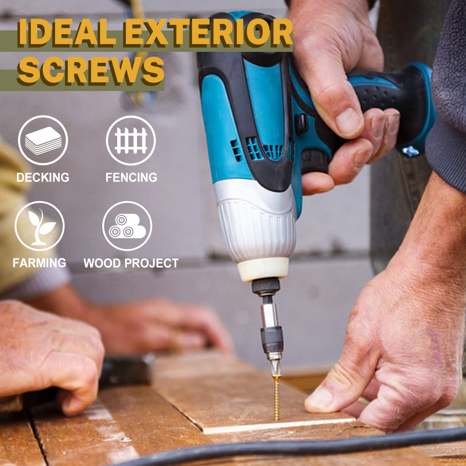 LIONMAX Deck Screws 2-1/2 Inch, Wood Screws #9 x 2-1/2", 120 PCS, Rust Resistant, Exterior Epoxy Coated, Outdoor Decking Screws, Torx/Star Drive Head Deck Screw, T25 Star Bit Included, Tan