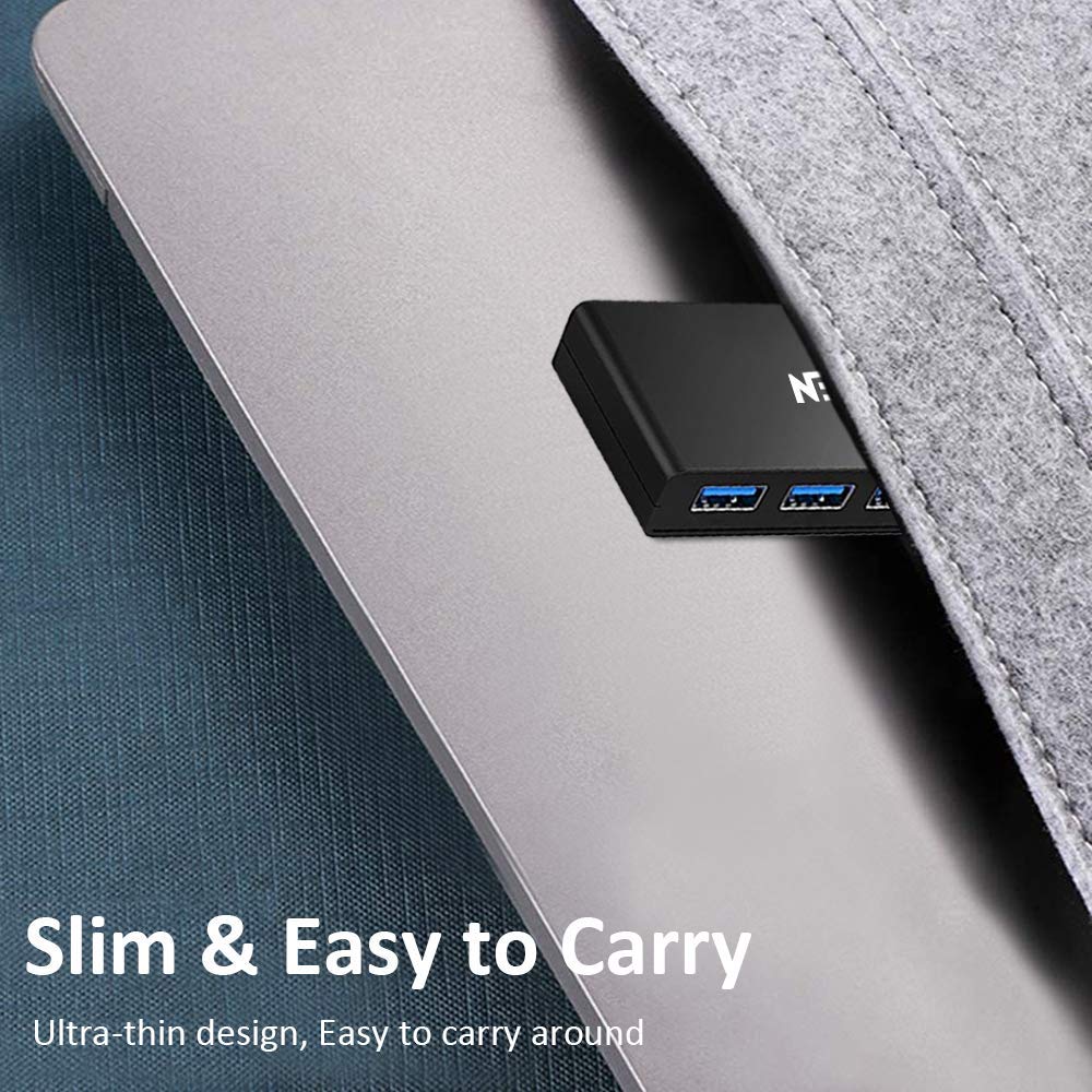 USB Hub with USB C Connector, NexiGo 4-Port 2 ft Slim Ultra USB 3.0 Hub, Thunderbolt 3 to USB 3.0 Adapter (Black), for MacBook, Mac Pro, Mac Mini, iMac, Surface Pro, XPS, PC, Flash Drive, Mobile HDD