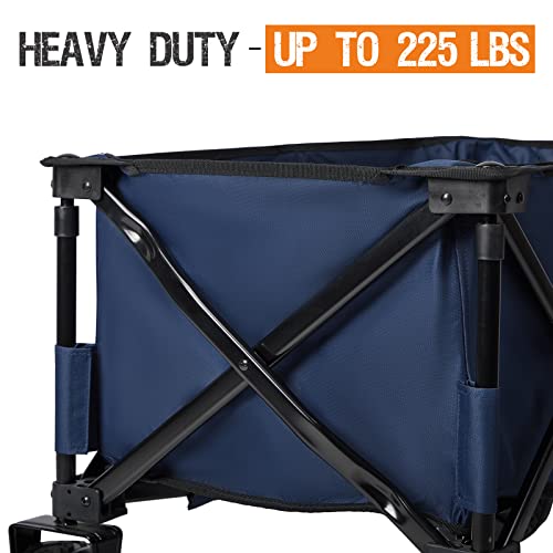 PORTAL Collapsible Folding Utility Wagon, Foldable Wagon Carts Heavy Duty, Large Capacity Beach Wagon with All Terrain Wheels, Outdoor Portable Wagon for Camping, Garden, Shopping, Groceries, Blue