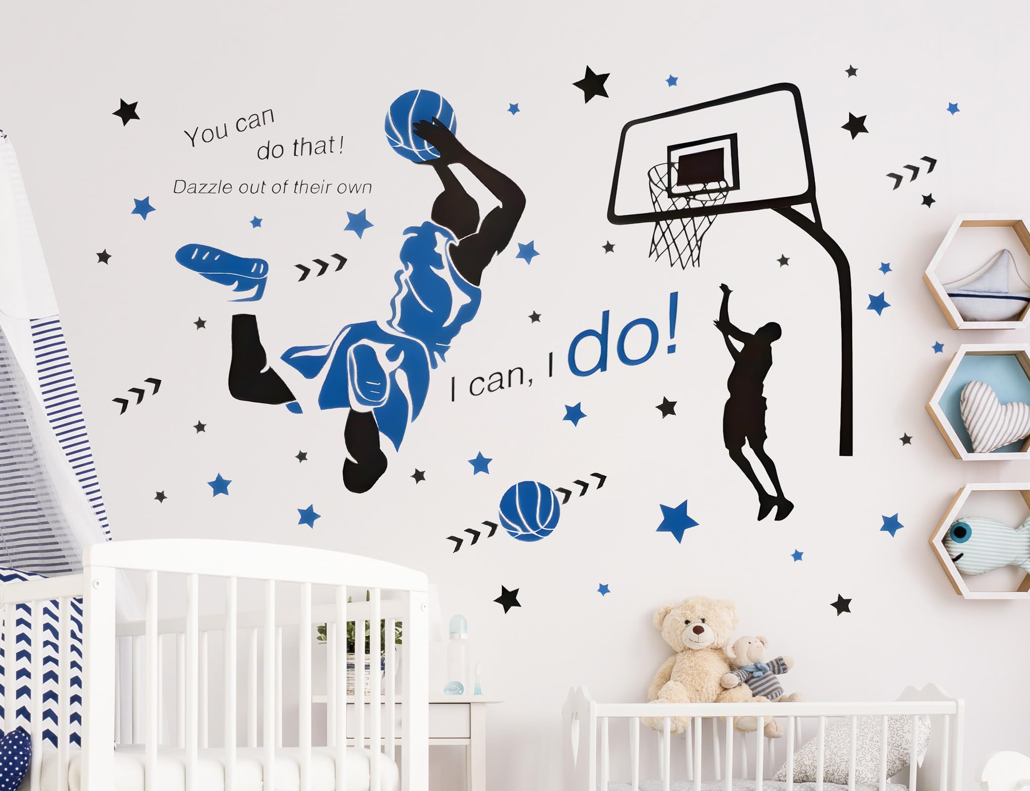 Amaonm Creative 3D Basketball Player Dunk Basketball Star Wall Decals Removeable Walls Art Decor DIY Wall Sticker Home Decorations Decal Nursery Sticker for Boys Room Living Room Bedroom (Blue)