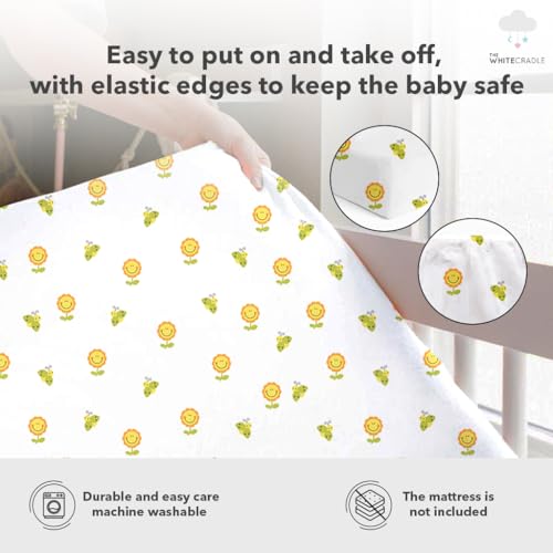 TWC Baby Crib Sheets | Organic Cotton Fitted Bassinet Sheet | 38"x24" | Soft, Smooth, Breathable & Twill Fabric - Giraffe and Flower