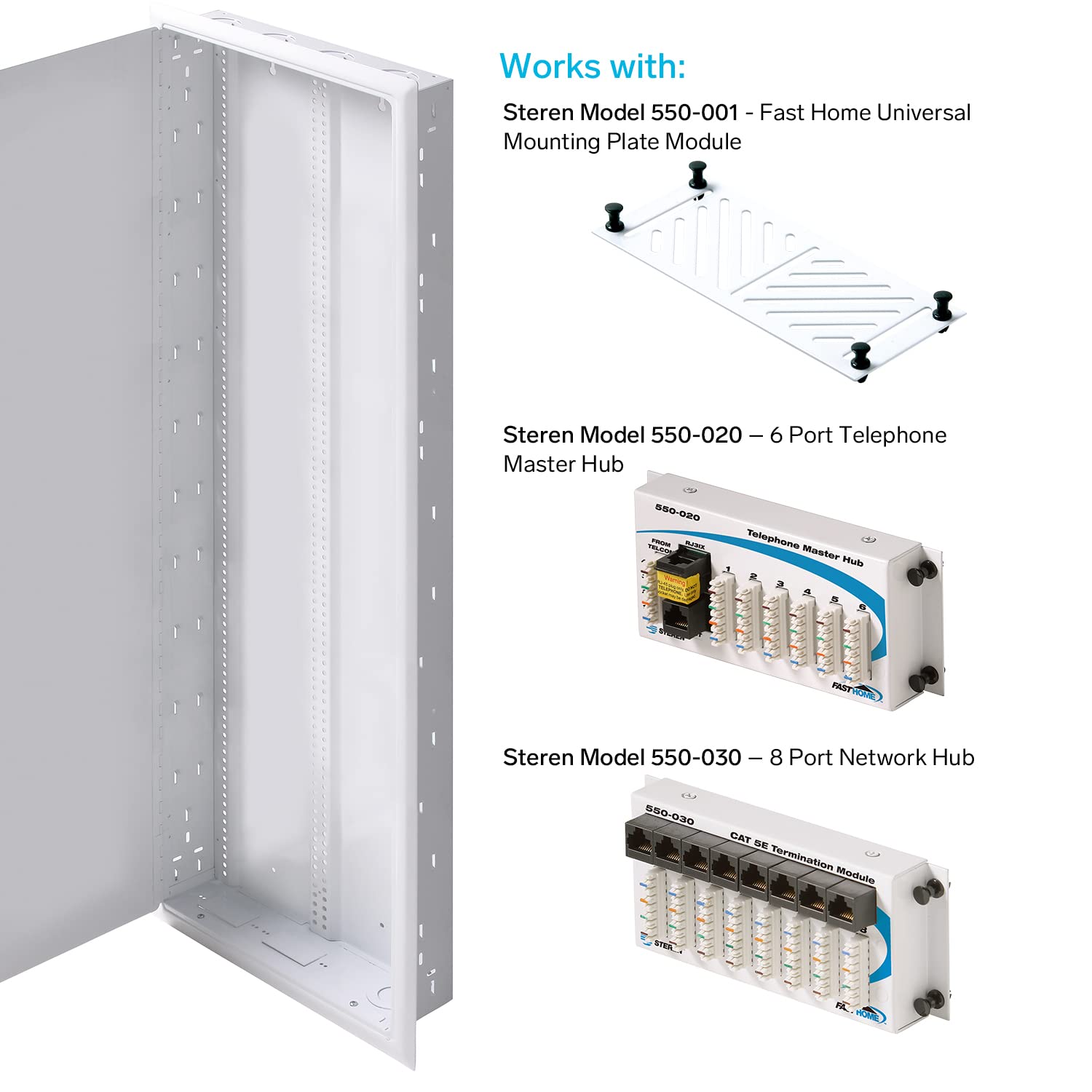 Structured Media Enclosure Accessories - Structured Wiring Cabinet - Structured Wiring Enclosure - Structured Media Cabinet - Structured Media Center - Fasthome Surface Mount Enclosure - STEREN 19"