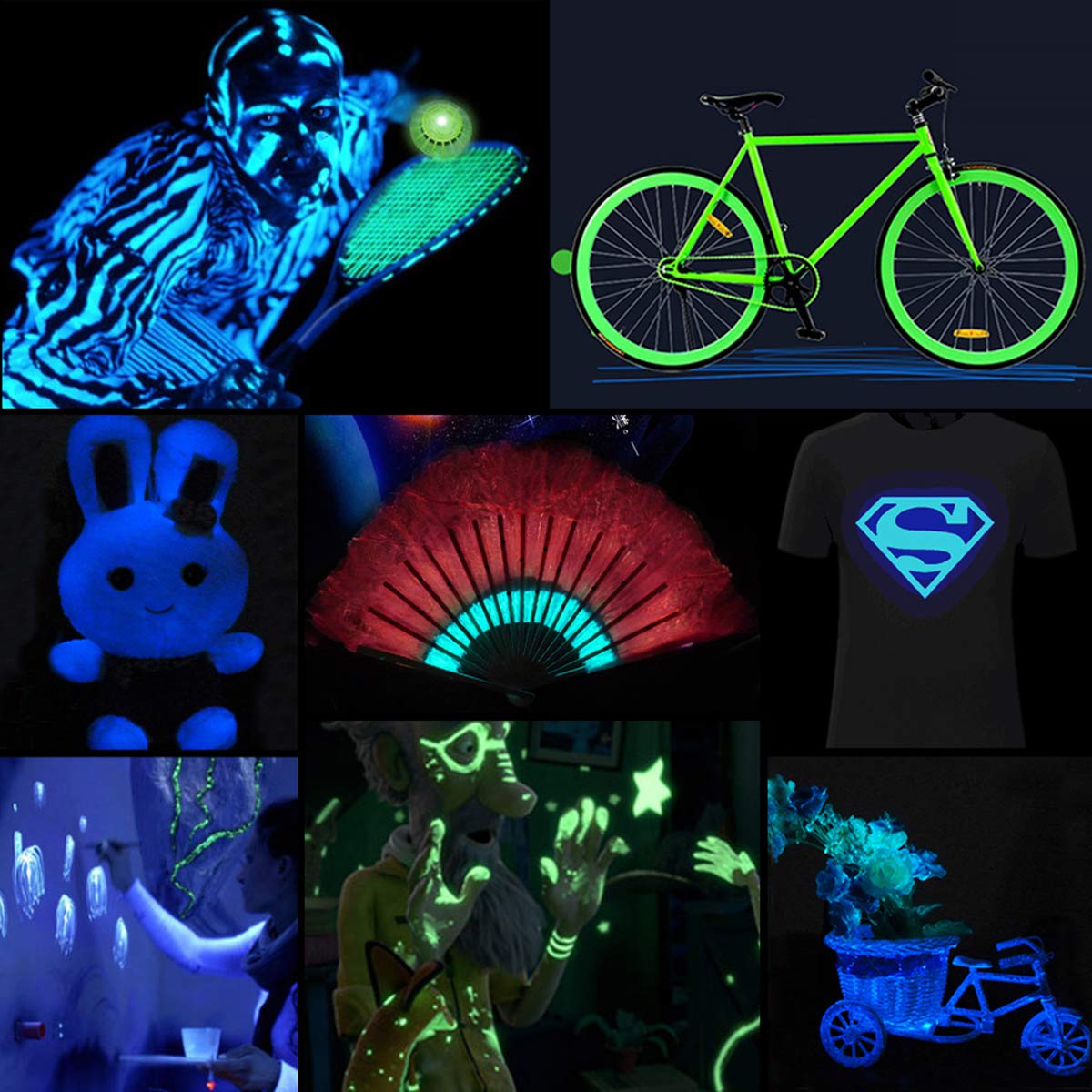 Amareu Glow in Dark Body Paint Body&Face Glow Backlight Neon Fluorescent 0.34oz Set of 6 Tubes
