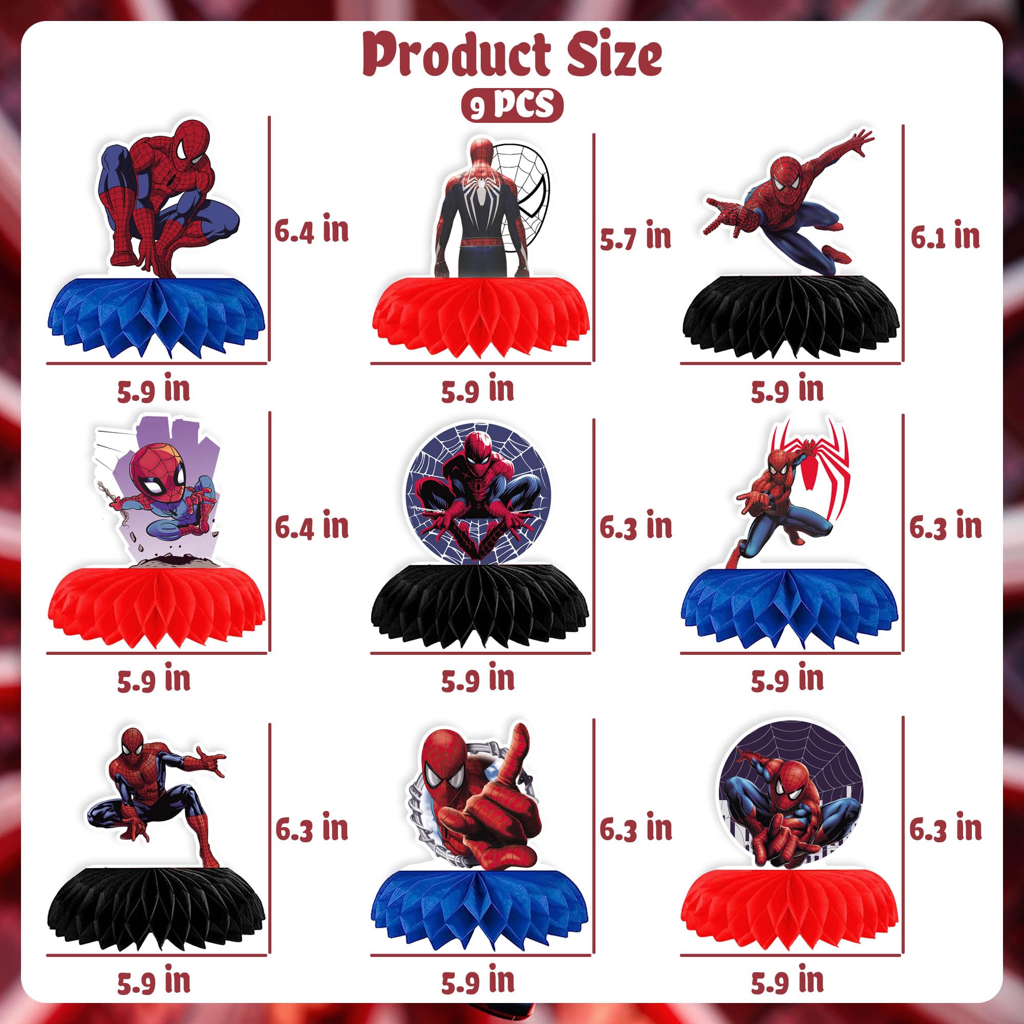 Spider Birthday Decorations, 9pcs Spider Honeycomb Centerpiece Table Decorations, 3D Double Side Birthday Decorations for Spider Birthday Table Topper Sign Decor