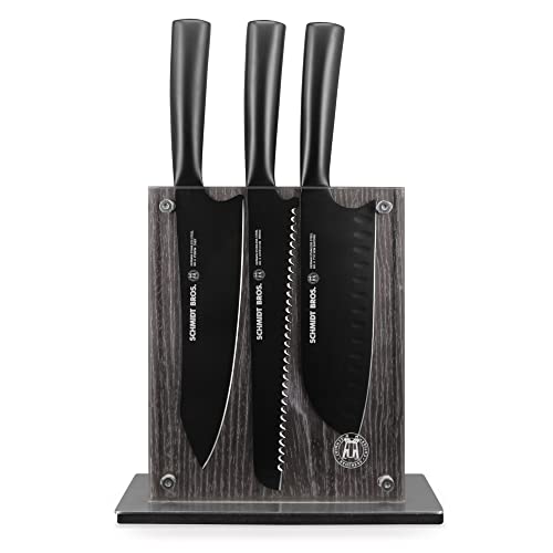 Schmidt Brothers - Jet Black Series 7-Piece Kitchen Knife Set, High-Carbon German Stainless Steel Cutlery, Pure Matte Black Titanium Finish With Clear Acrylic Magnetic Knife Block