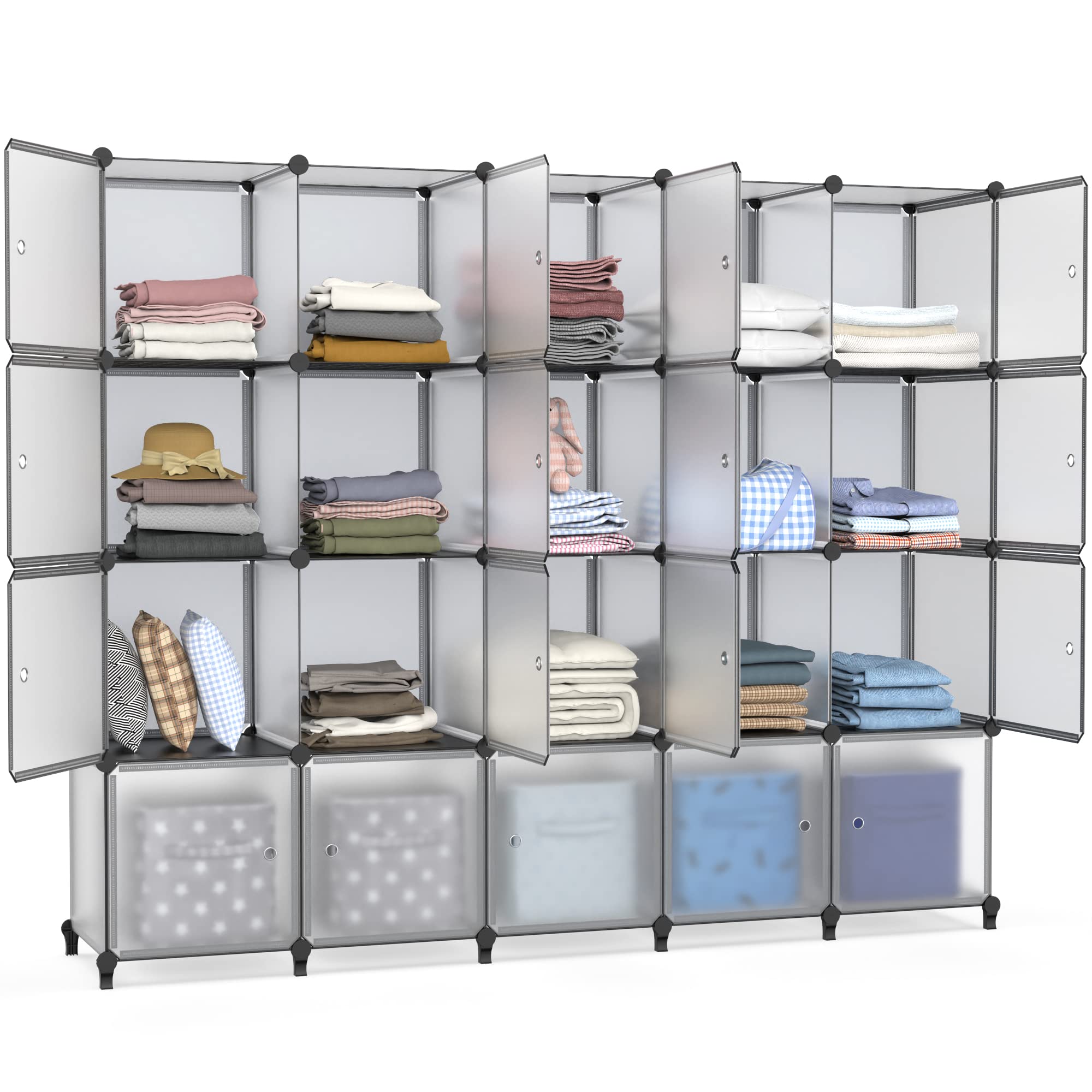 HOMIDEC Cube Storage Organizer, Heavy Duty Portable Closet Wardrobe with Door, 58in Large Closet Organizers and Storage with Hanging Rod for Clothes Yarns Toys Books Tools(20 cube grey)