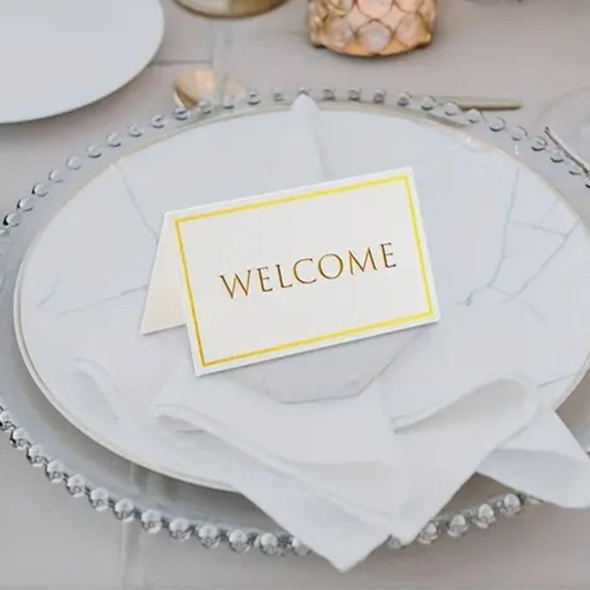 50 Pack Tent Place Cards,Small Blank Table Name Card,ZAAWUUT Decorative Seat Place Card for Weddings Banquets Dinner Parties