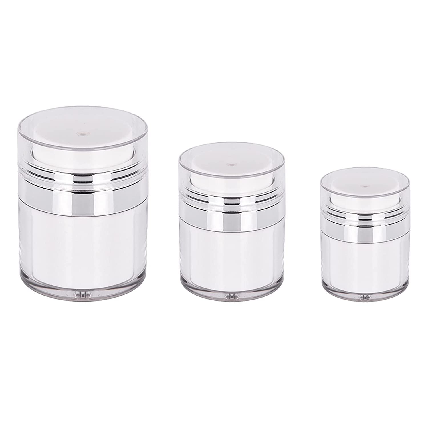 3Pcs Cream Jar Vacuum Bottle, 15/30/50 ML Refillable Portable Airless Pump Bottles, Makeup Lotion Travel Container Push Down Pump Dispenser (15ML - 3Pcs)
