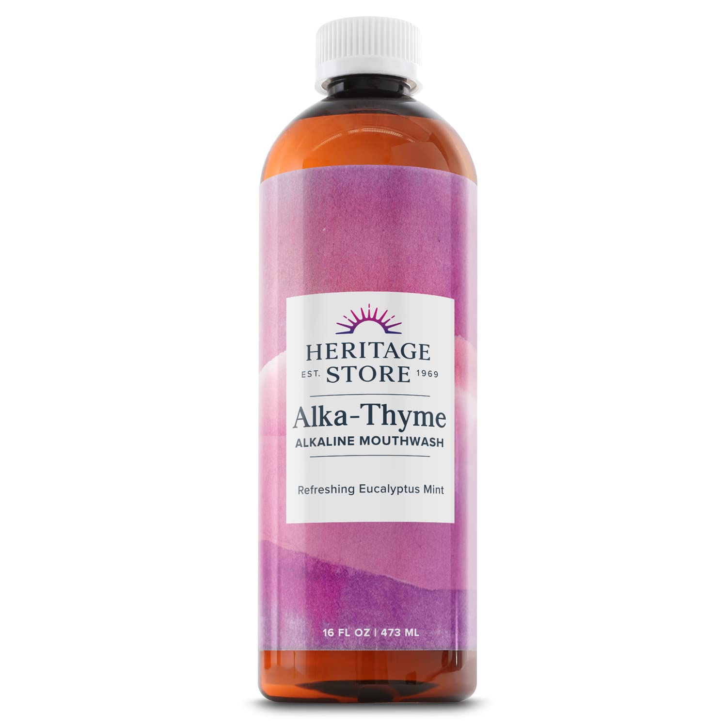 HERITAGE STORE Alka-Thyme Mouthwash - Alkaline Mouth Wash for a Clean, Fresh Feeling - Refreshing Oral Care w/Thymol, Eucalyptus Oil, Sodium Bicarbonate, Cool Mint Flavor, 60-Day Guarantee, 16 FL OZ