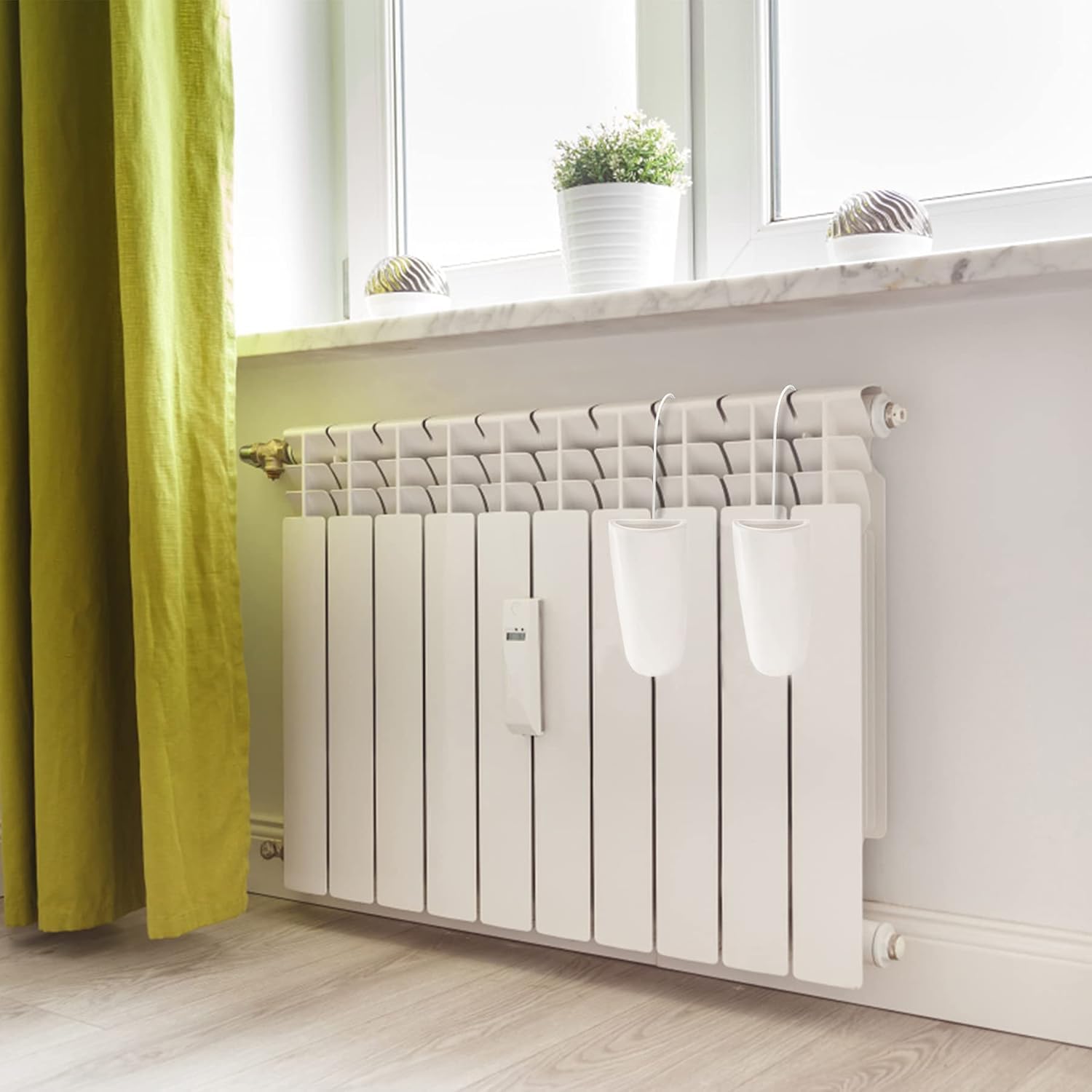 4 Pieces White Ceramic Radiator Hanging Humidifier Set,Controls Dry Air Moisture Humidity with Free Hanging S Hooks,Eco Friendly No Electricity Required, Easy to Clean (Ceramic White)