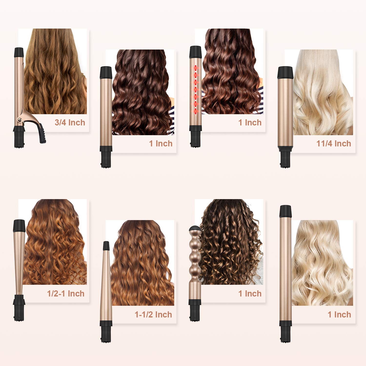 Infrared 8 in 1 Curling Iron Set with 8 Ceramic Barrels Interchangeable, Hair Curler Wand for Long Hair, Professional Curling Wand Set with LED Temperature Control, Glove and 2 Hair Clips