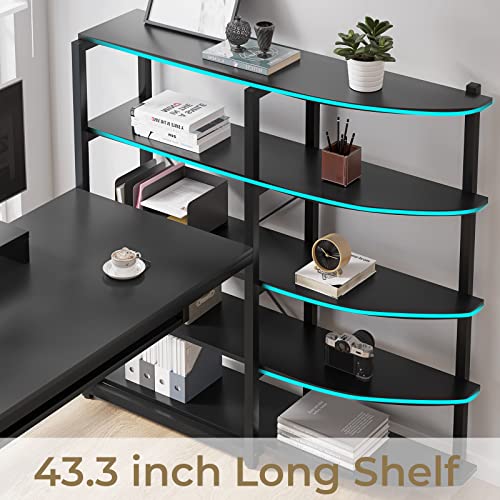 SEDETA L Shaped Computer Desk, 63'' Corner Gaming Desk, Computer Desk with Storage Shelves, Keyboard Tray, Monitor Stand and Headphone Hook, Corner Gaming Desk with LED Lights, Black