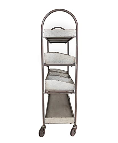 Creative Co-Op Metal 4 Tier Cart on Casters with 2 Open Shelves & 6 Bins,Grey