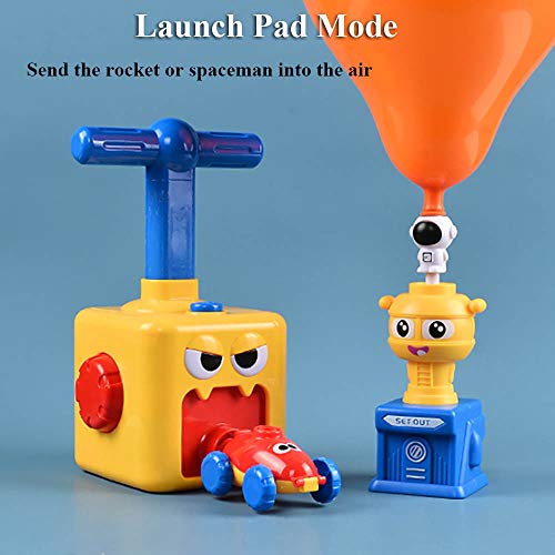 NEXTAKE Balloon Powered Car Inertial Power Vhicle Balloon Power Racer Launcher Rocket Spaceman Educational Scientific Experiment Toy Vehicle Toy for Kids with 12 Balloons (with Yellow Launch Pad)