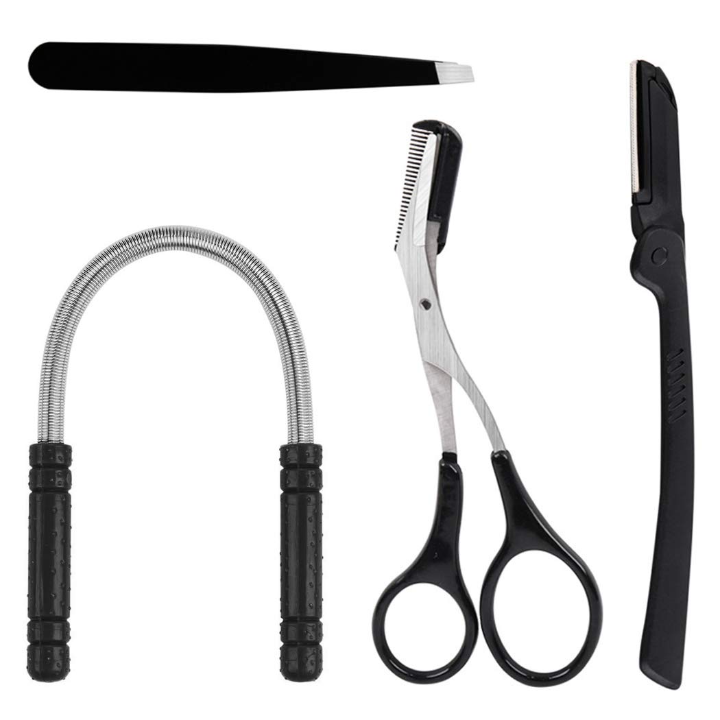 Hair Removal Spring, Kapmore Threading Hair Removal Removes Hair on The Upper Lip, Chin, Cheeks and Sideburns Including Facial Hair Epilator with Beauty Tweezers, Eyebrow Shaping Razor(Pink) (Black)
