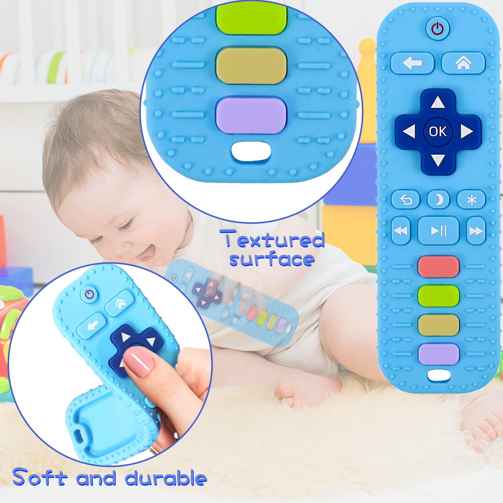 2 PCS Baby Remote Control Toy Remote Teether for Baby Teething Toys Soft Silicone Baby Teething Chew Toy for Babies Soft-Textured Teether, Baby Chew Toys Sensory Toys (2 Rmote)