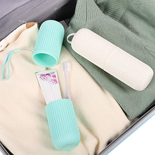 Toothbrush Travel Case Portable Travel Toothbrush Holder 2 Pack Plastic Toothbrush Storage Container Organizer for Travel Home Business School (White + Green)