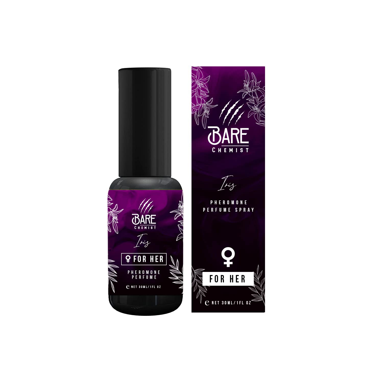 Bare Chemist Iris Pheromone Perfume for Women [Long Lasting Scent] - Oil Perfume Enhanced with Pheromones for Her 1oz. - Fruity, Vanilla, Sweet, Fresh